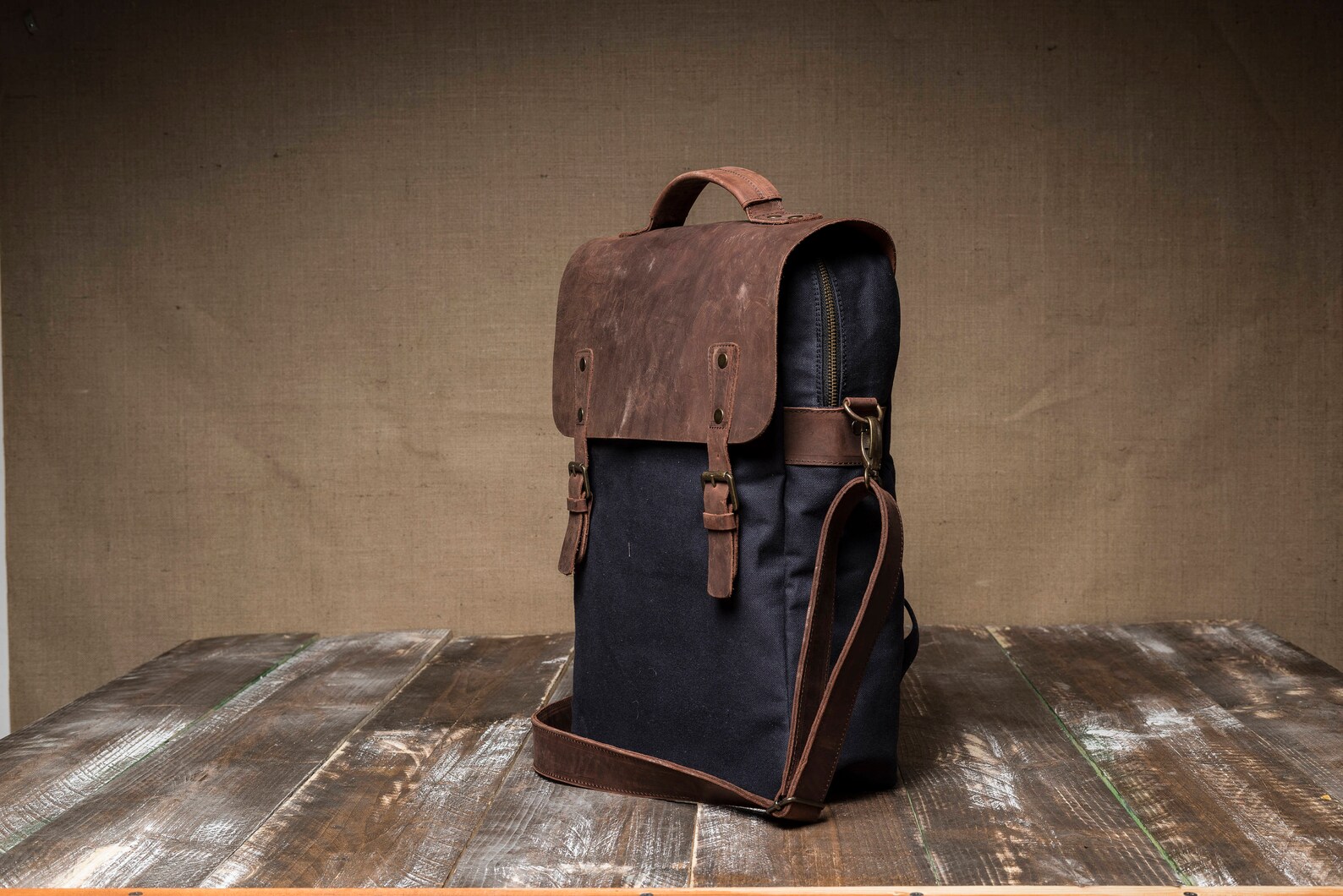 Personalized Backpack for Men, Water-repellent Waxed Canvas and Leather ...