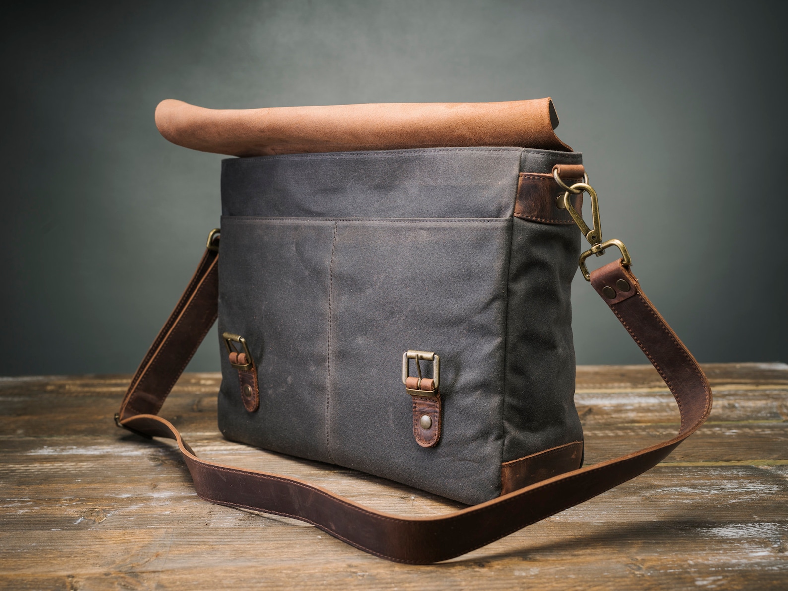 Canvas + Leather Messenger Bag | Leather Shoulder Bag | Laptop Bag ...