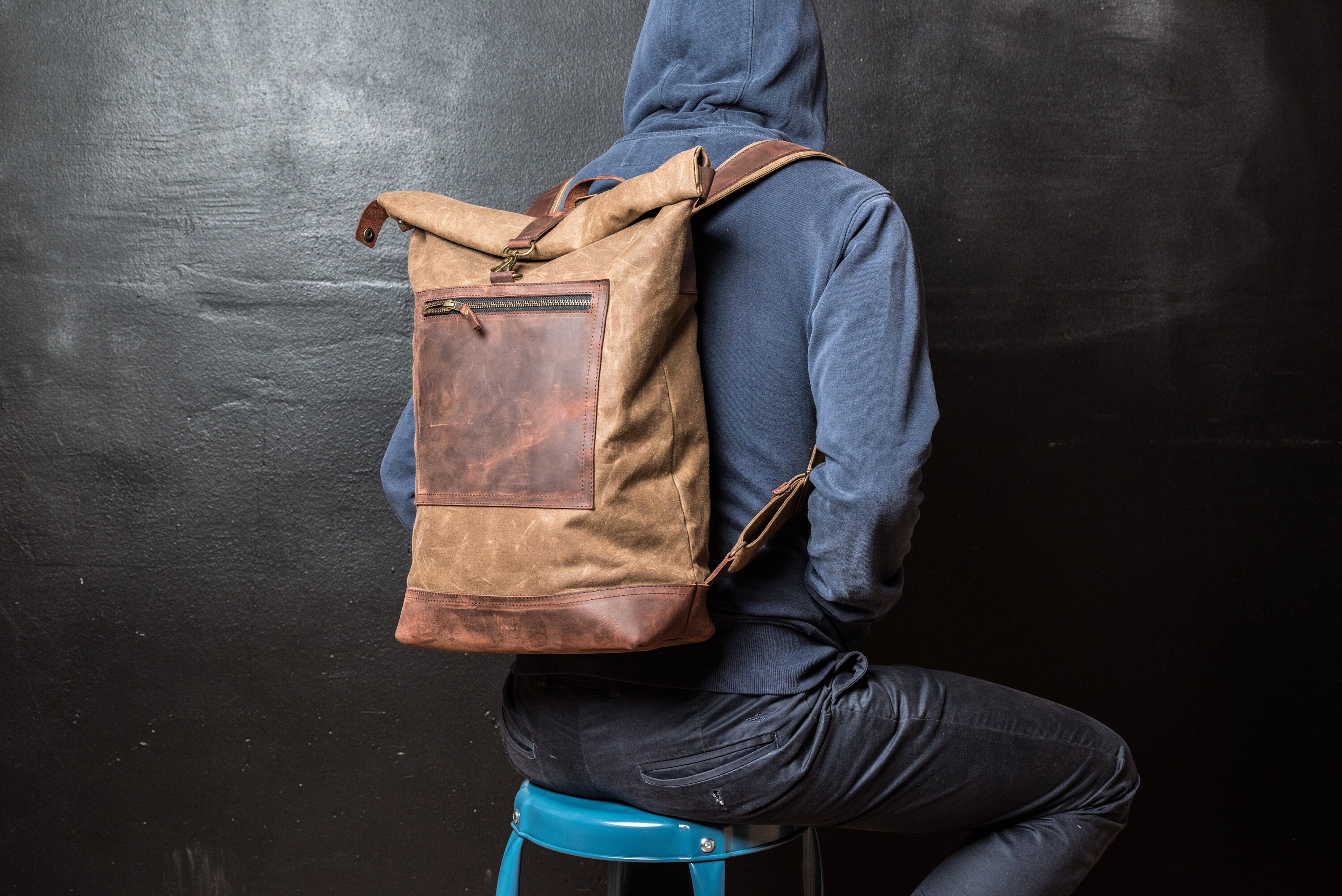 Roll Top Backpack Waxed Bag for Hipsters Hipster Backpack | Etsy