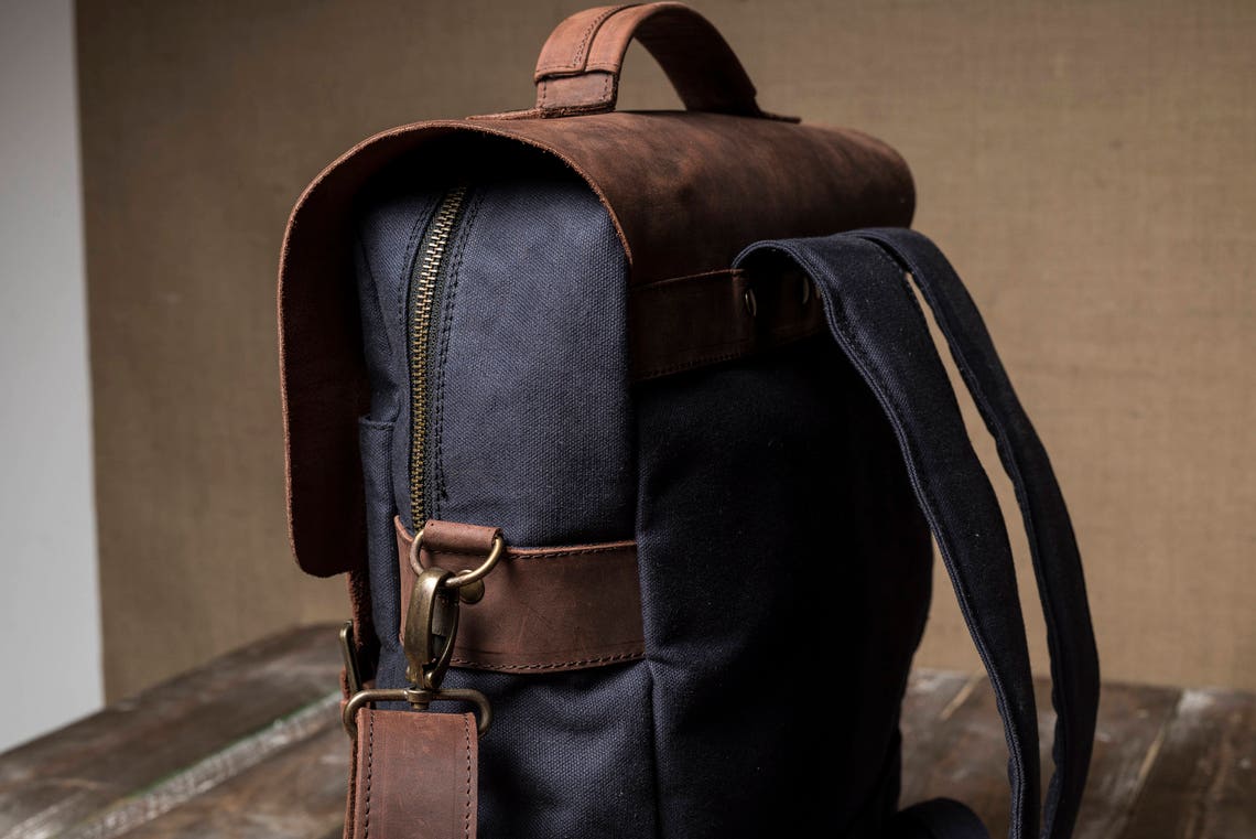 Personalized backpack for men water-repellent waxed canvas | Etsy