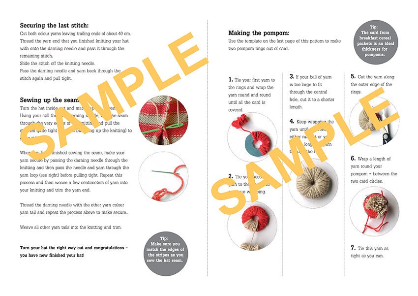 Easy Knit Baby Bobble Hat Pattern: Stripey Pompom Toque (PDF Download ...