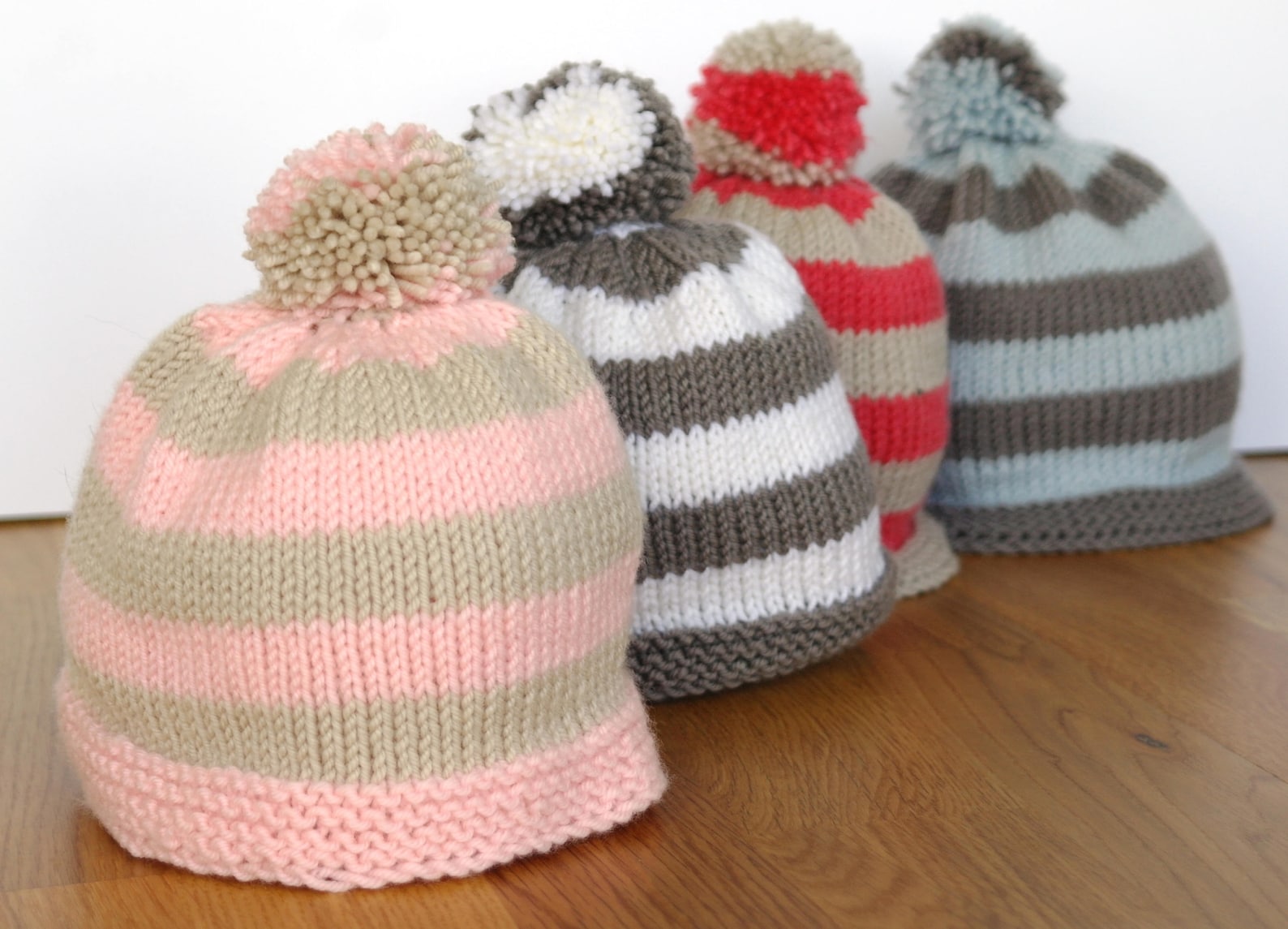 Easy Knit Baby Bobble Hat Pattern: Stripey Pompom Toque (PDF Download ...
