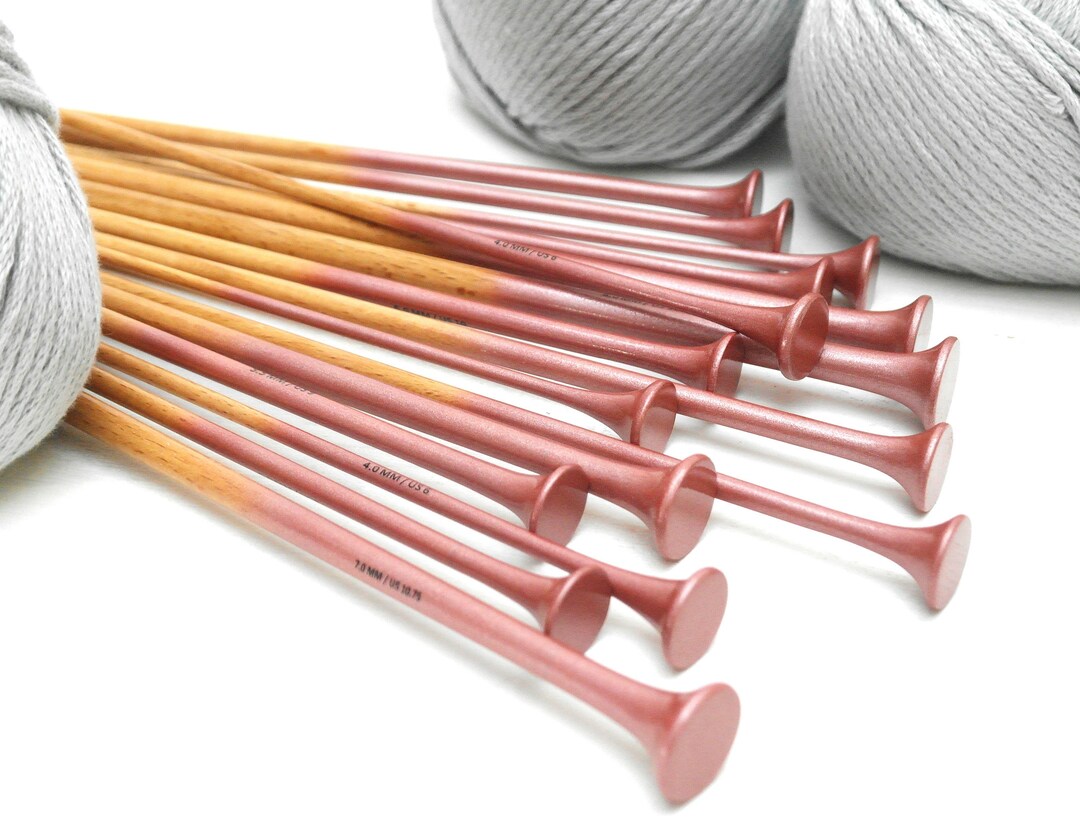 Rose Gold Wooden Knitting Needles / Knitting Needle Set / Gold Ombre ...