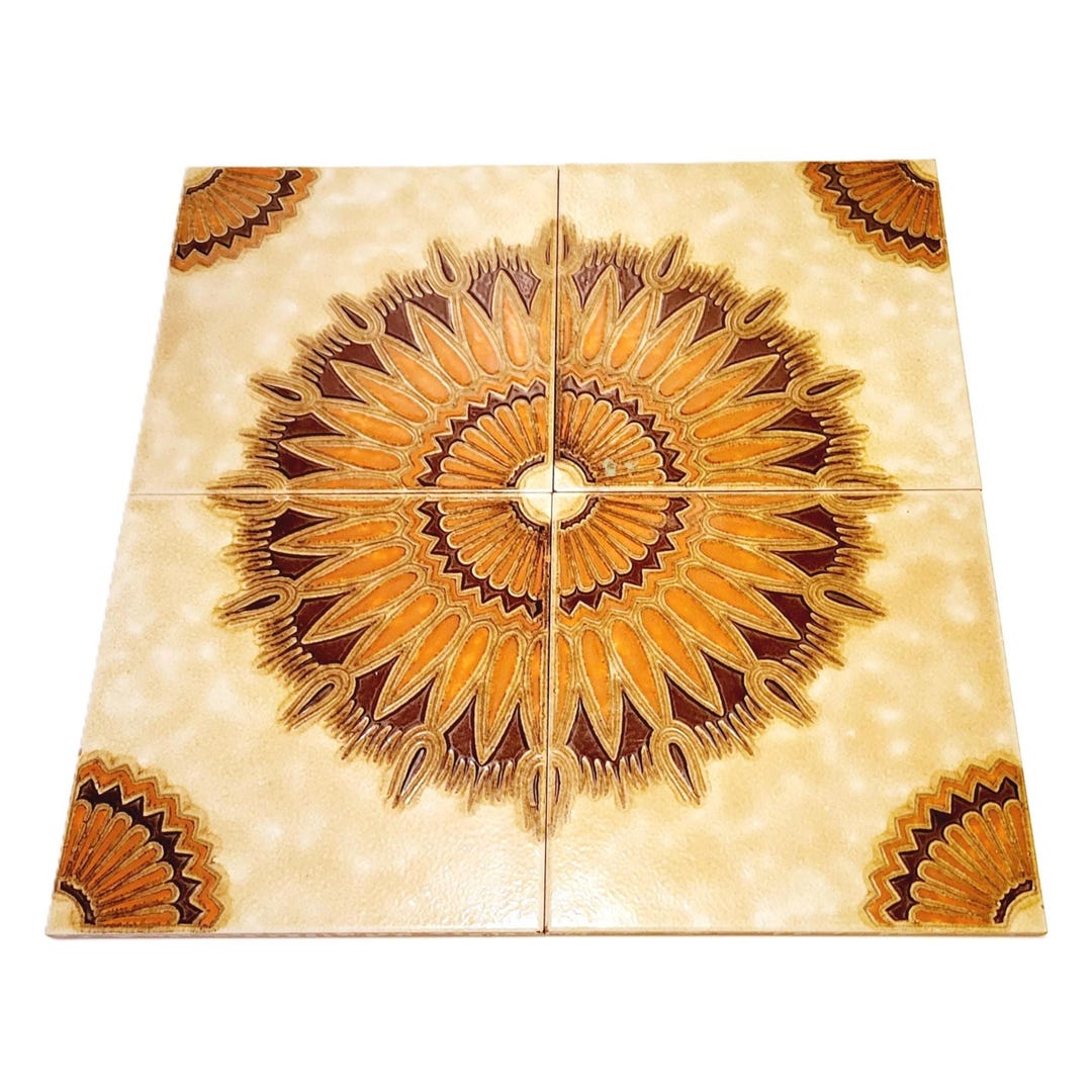 Vintage Ceramic Tiles Sunburst Pattern 4pc 8" Square - Etsy