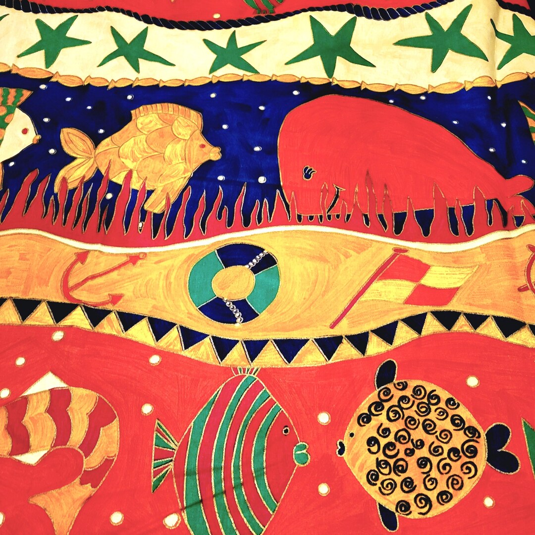 Vintage Ocean Life Print Fabric 3yds Heavy Cotton Material - Etsy
