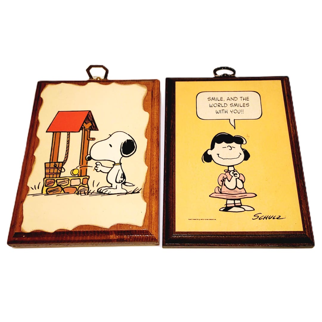 80s Snoopy Wishing Well Wood Plaque and Lucy Smile Wall Art 2pc - Etsy