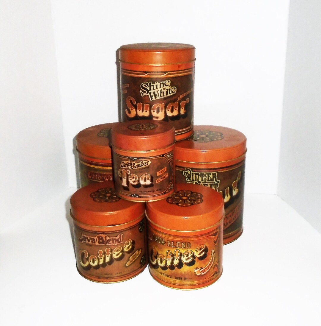 70s Canister Set 6 Tins Flour Sugar Coffee Kitchen Containers - Etsy