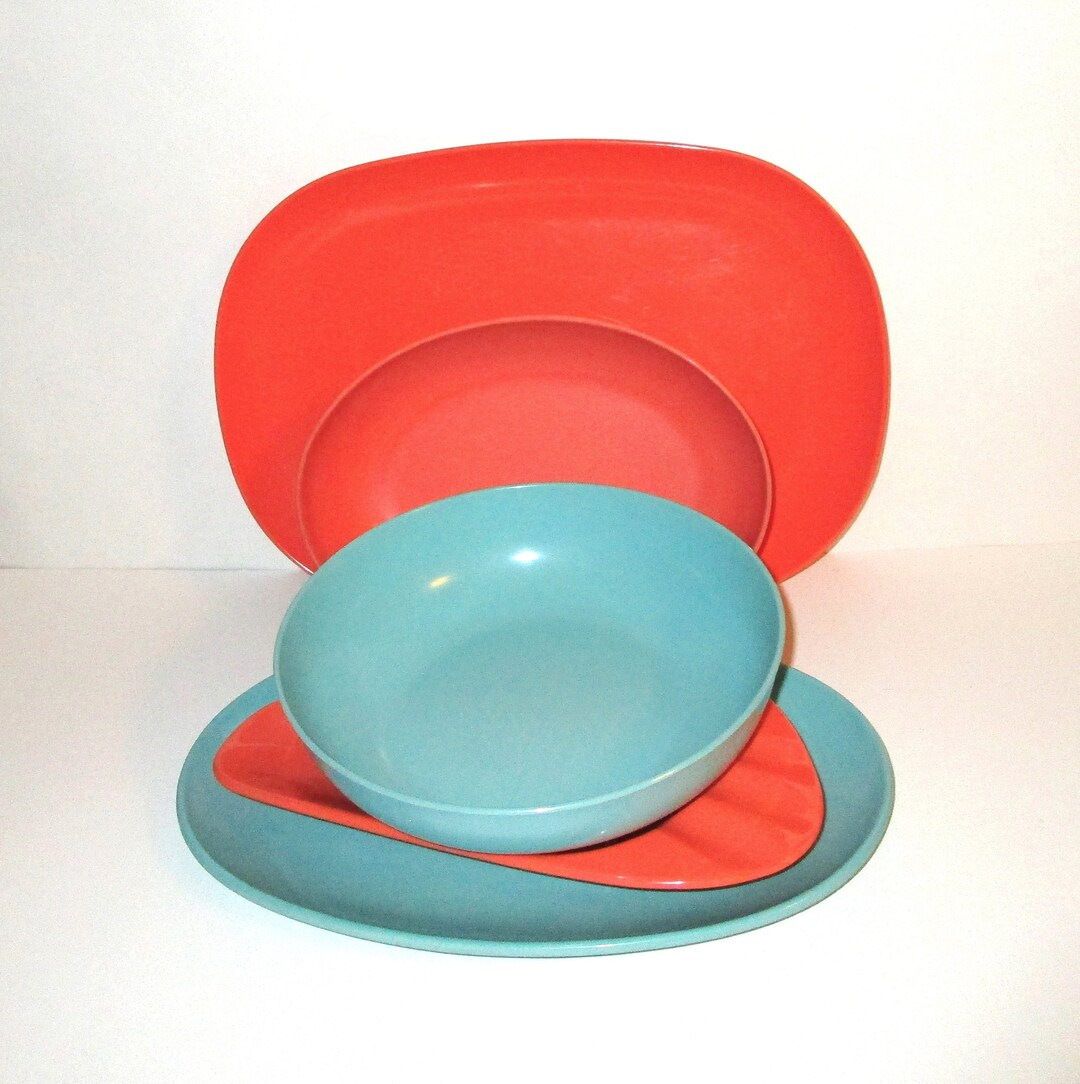 Vintage Melmac Dinnerware Orange and Blue Serving Bowls Trays 5PC - Etsy
