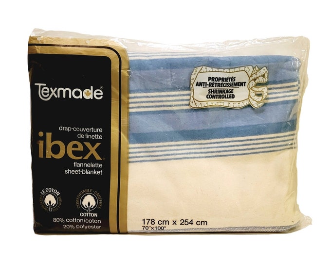 Texmade Ibex Flannelette Sheet Blanket Blue Stripes XL Twin NOS - Etsy