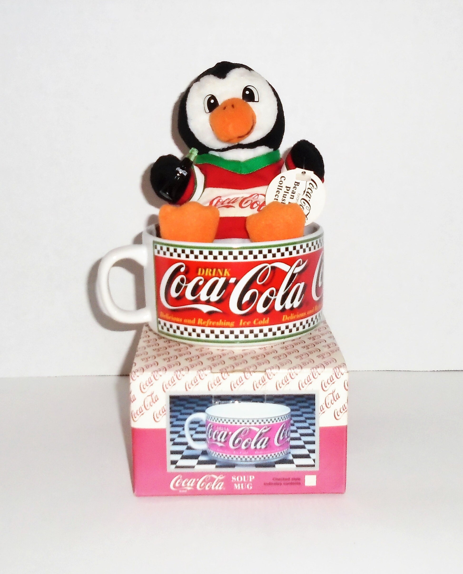 Vintage Coca Cola Soup Mug and Coke Penguin Plush NOS | Etsy