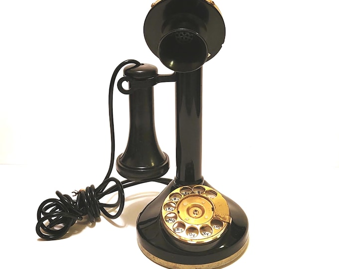 Vintage Candlestick Telephone 70s Repro Black Fold A Fone Bakelite ...