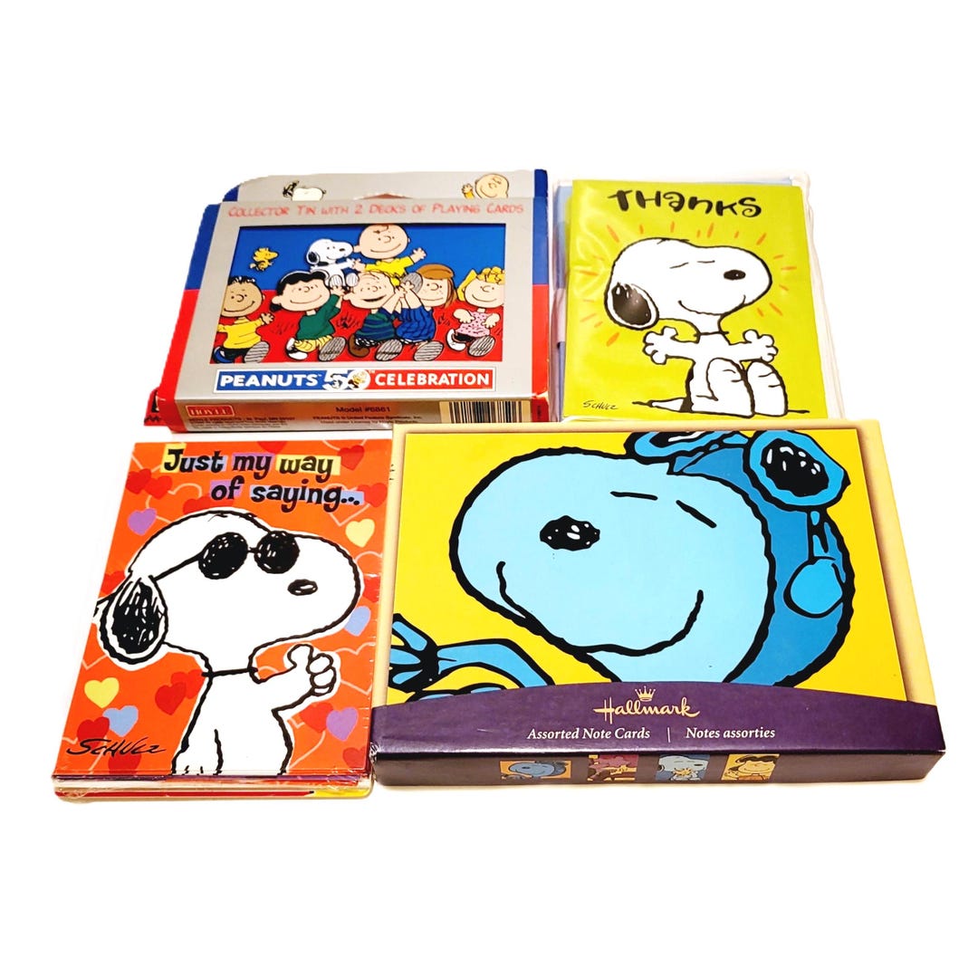 90s Peanuts Lot Playing Card Decks in Tin and Snoopy Stationery 4pc - Etsy