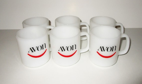 Vintage Avon Mugs Avon Logo Milk Glass Mugs Set of 6 - Etsy