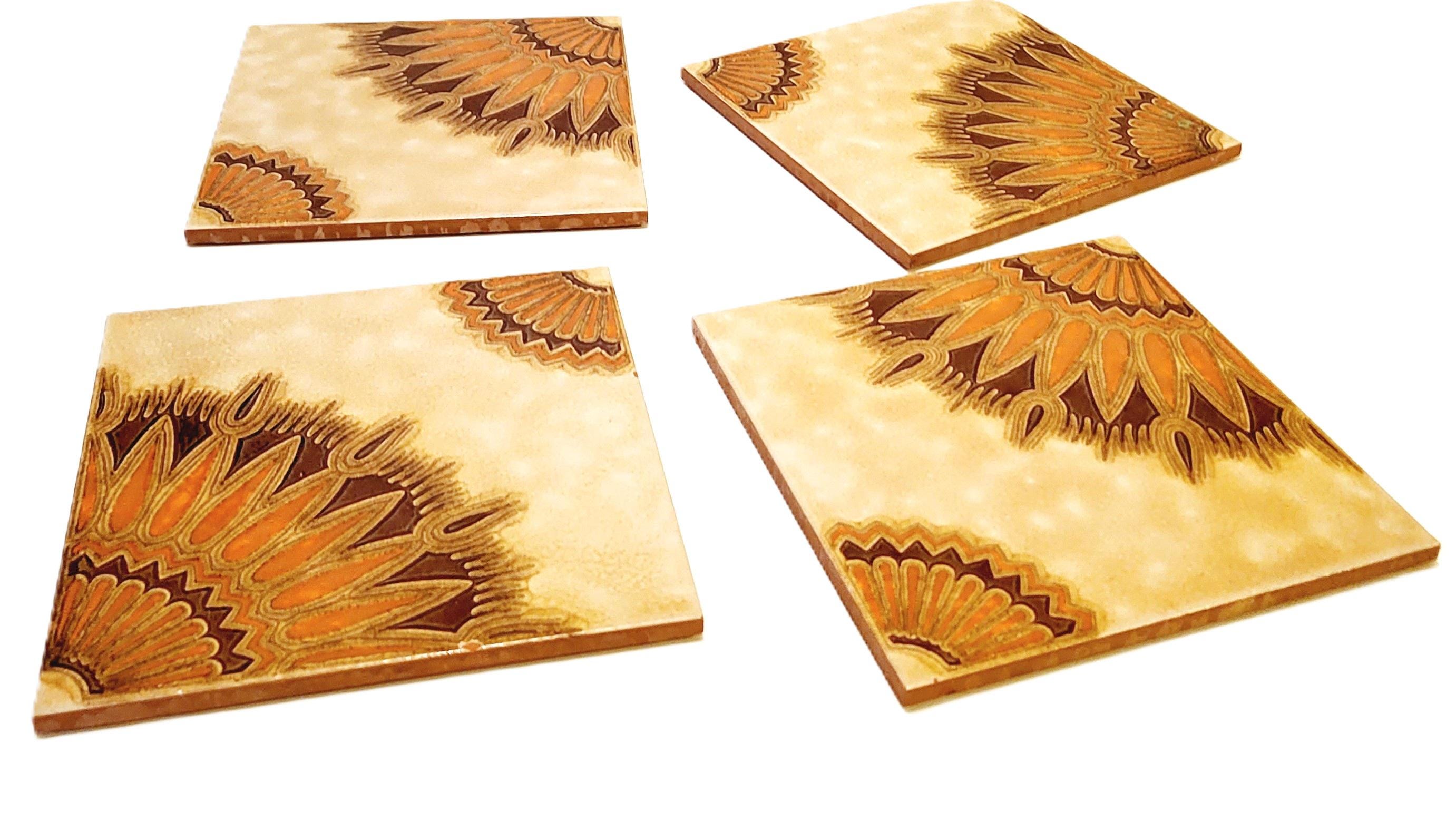 Vintage Ceramic Tiles Sunburst Pattern 4pc 8" Square - Etsy Australia