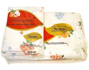 Vintage Sears Roebuck Orange Floral Full Flat Sheet and One Standard ...