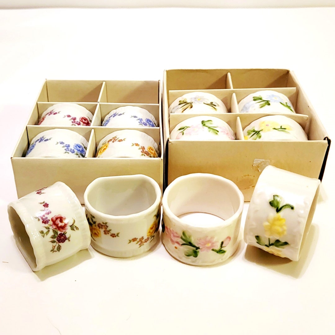 Vintage Napkin Rings 12pc Floral Porcelain NIB 2 Sets - Etsy