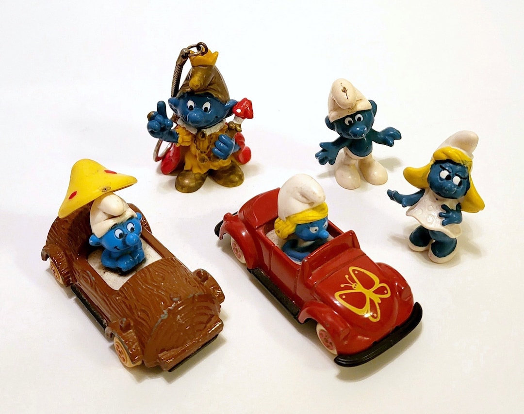 80s Smurfs Figures Ertl Cars and King Smurf Keychain 5pc - Etsy