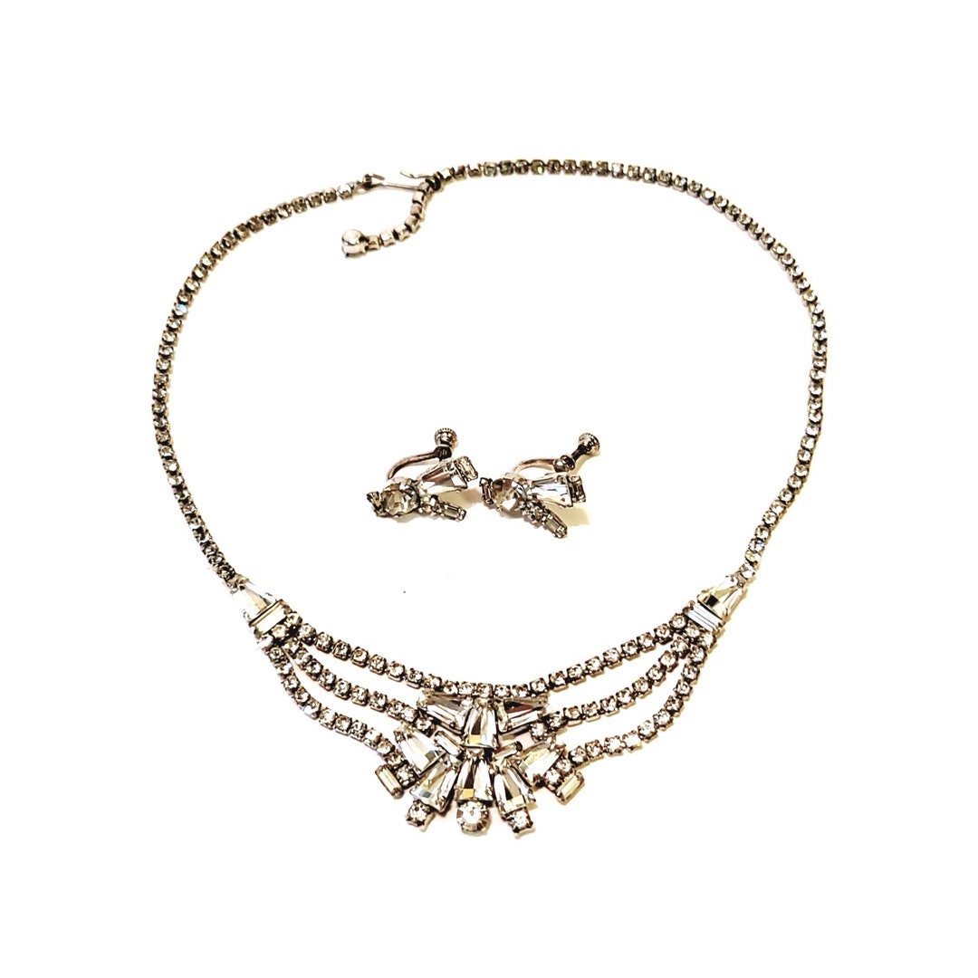 Vintage Jay Flex Sterling Necklace and Earrings Rhinestone Set - Etsy