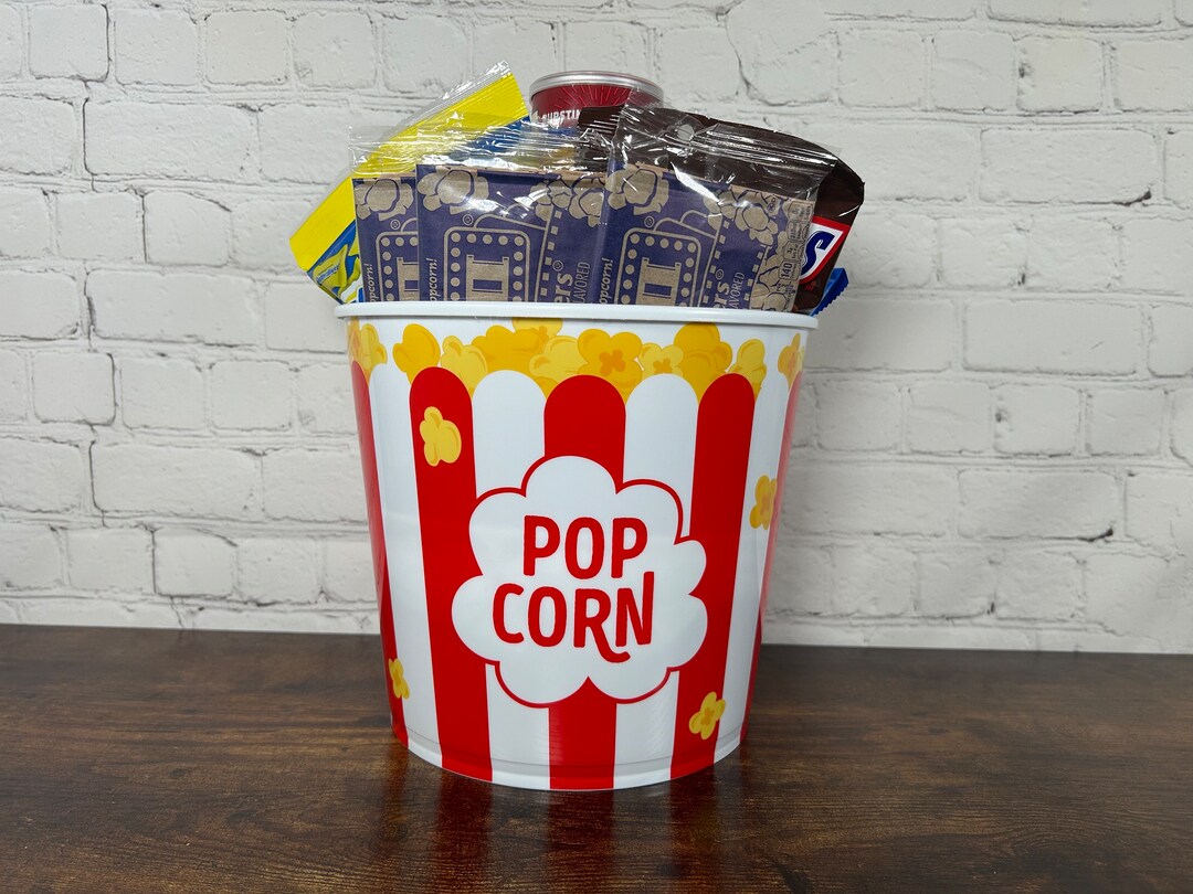 Movie Night - Medium 3qt or XL Popcorn Bucket 236oz - Snack Gift Basket ...