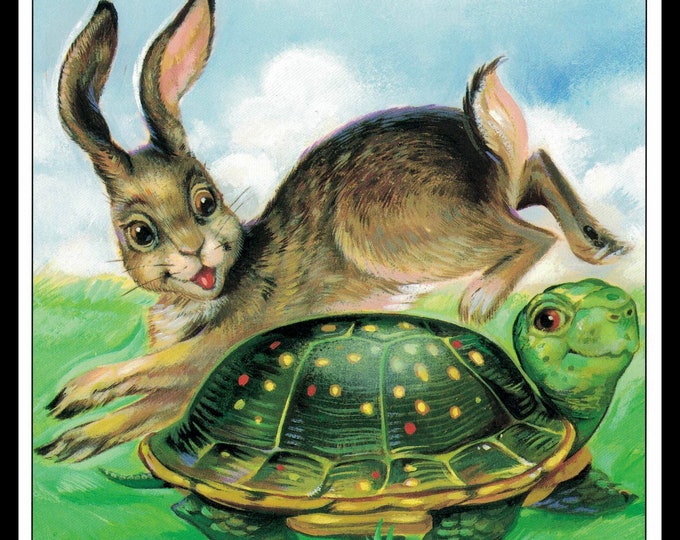 Tortoise and the Hare, Storybook Art, Original Print, 5x7 Print ...