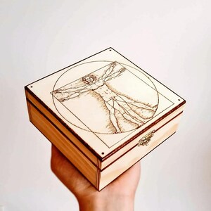 Leonardo Da Vinci Wooden Box Vitruvian Man. Pyrography - Etsy
