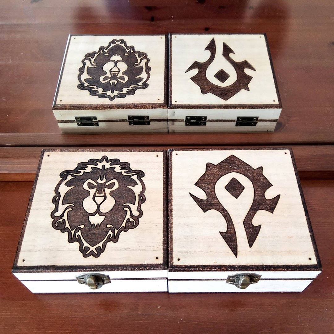 World of Warcraft caja de madera pirograbado. Wow horda - Etsy España