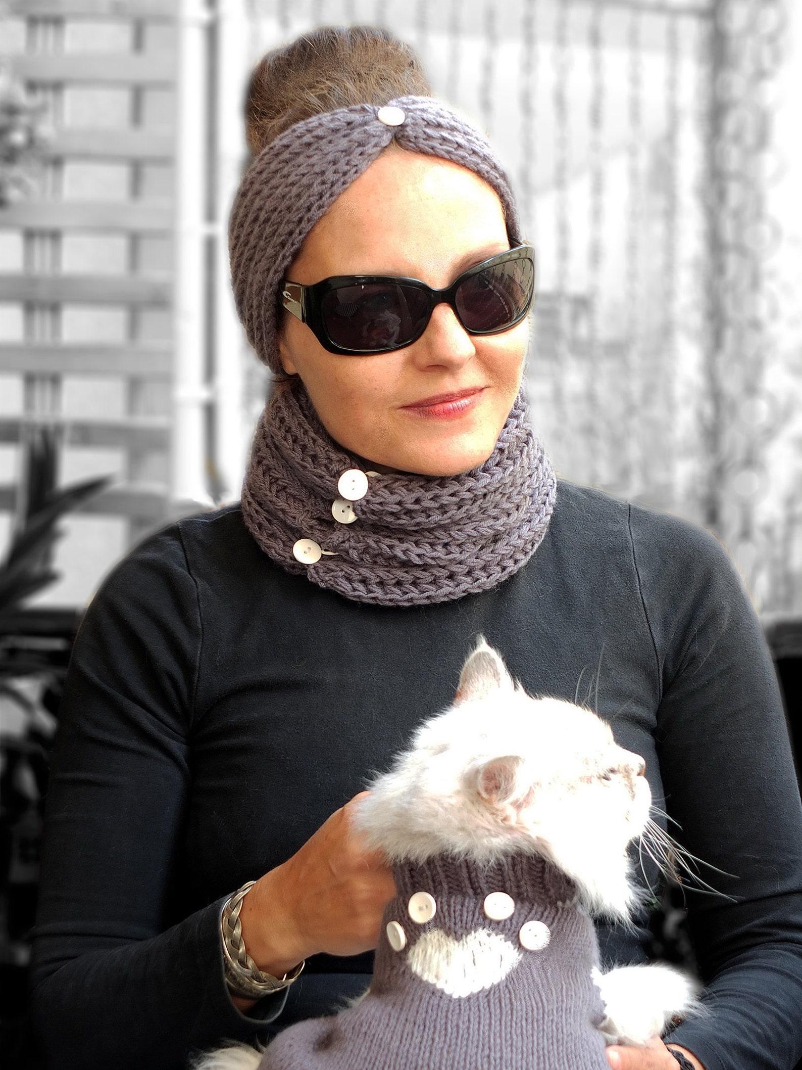 Heart Paw Pattern Gray Sweater for Pet and Matching Clothes - Etsy