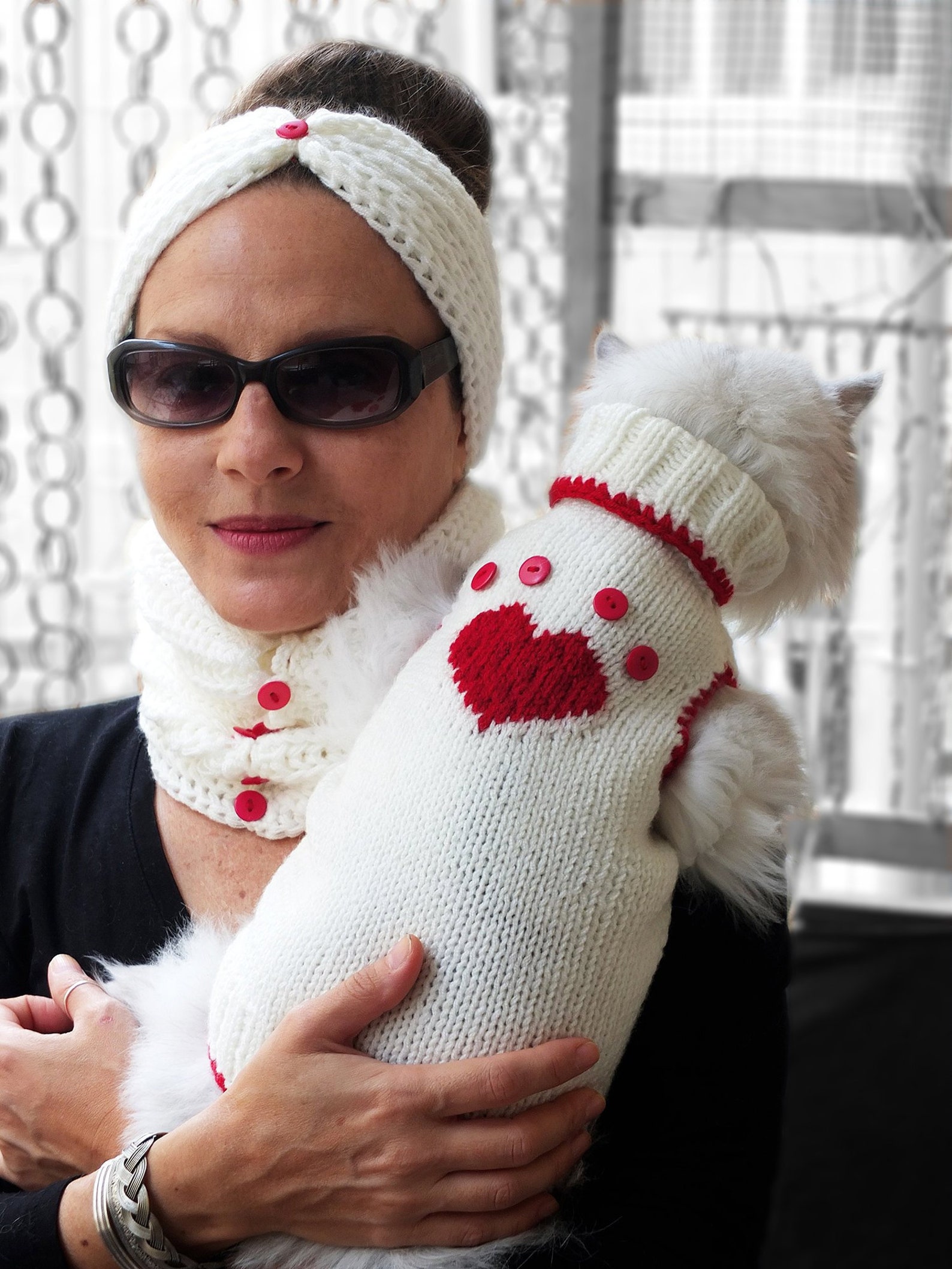 Heart Paw Pattern White Sweater for Cat and Matching Clothes | Etsy