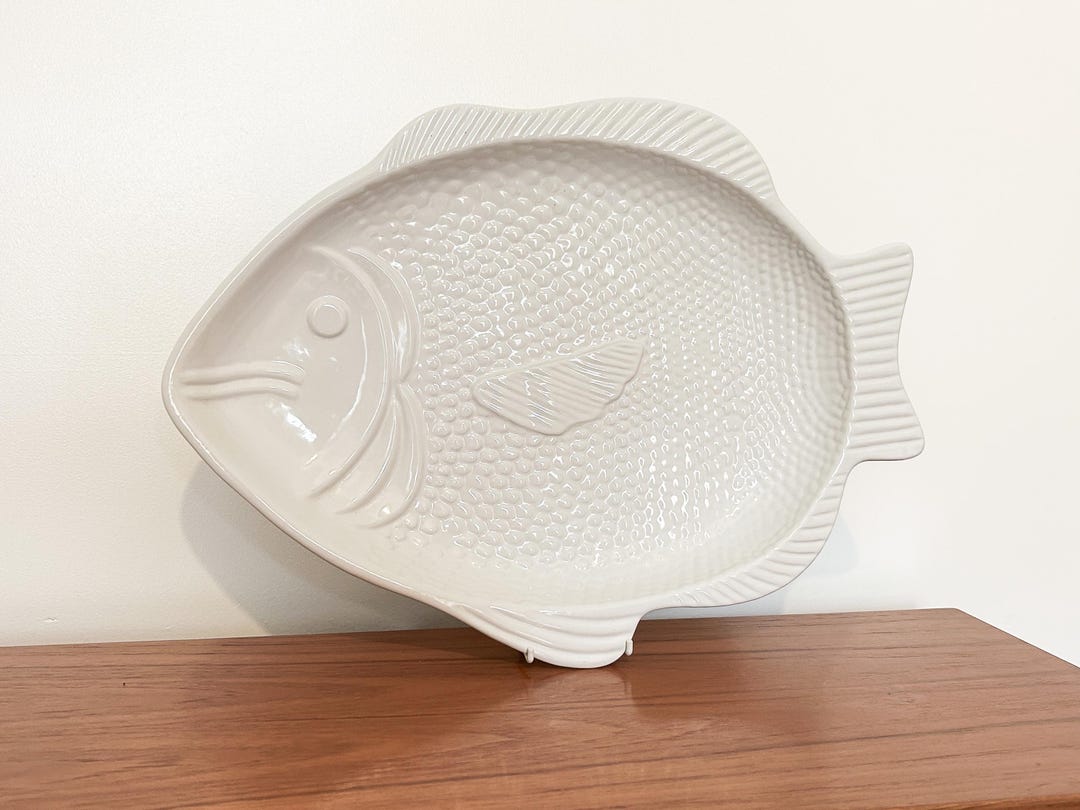 Large Vintage White Fish Platter | Portuguese Ceramic | Made in ...