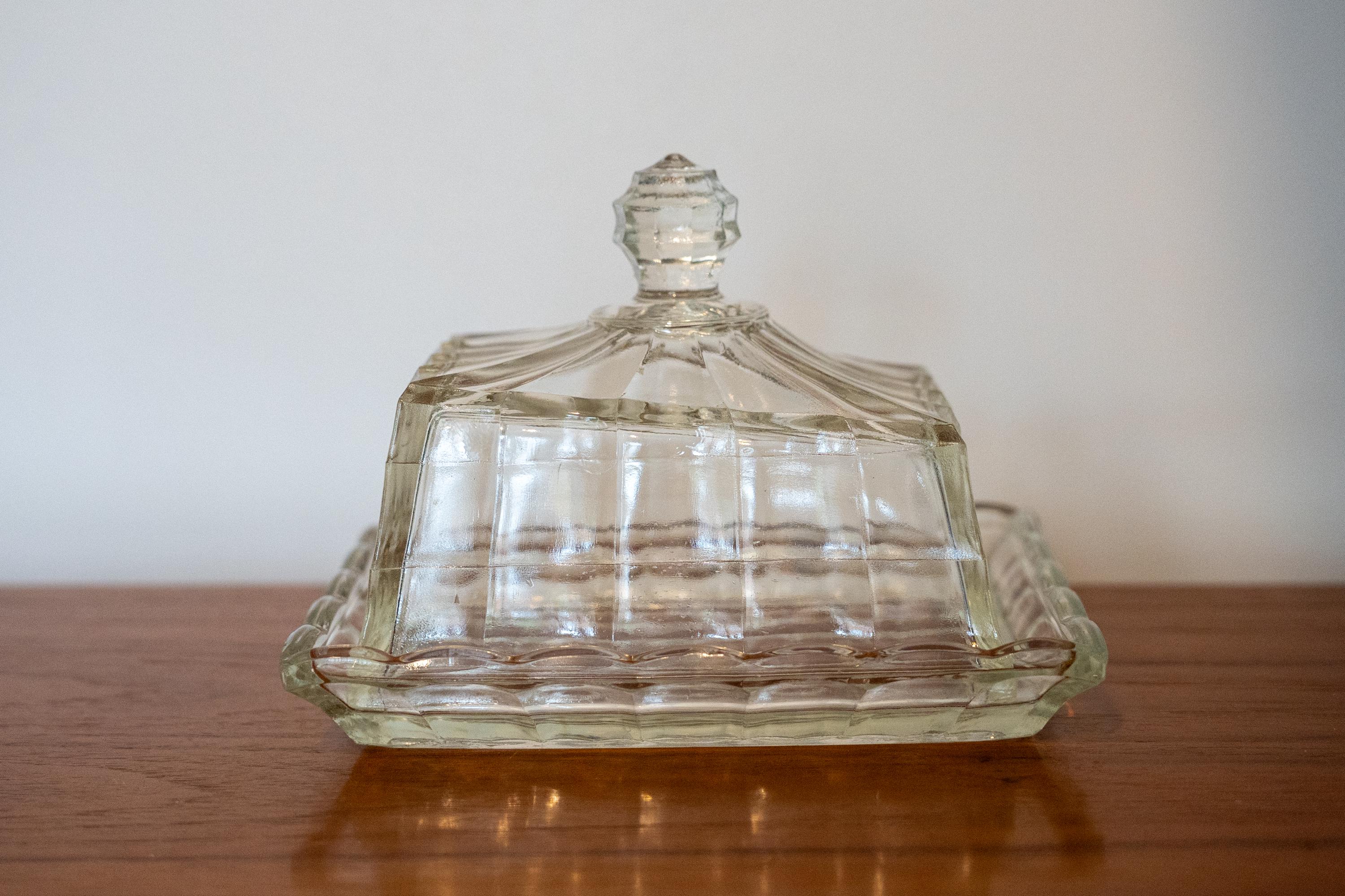 Davidson Glass Jacobean Reg Pattern Butter Dish, Art Deco 1930s Clear ...