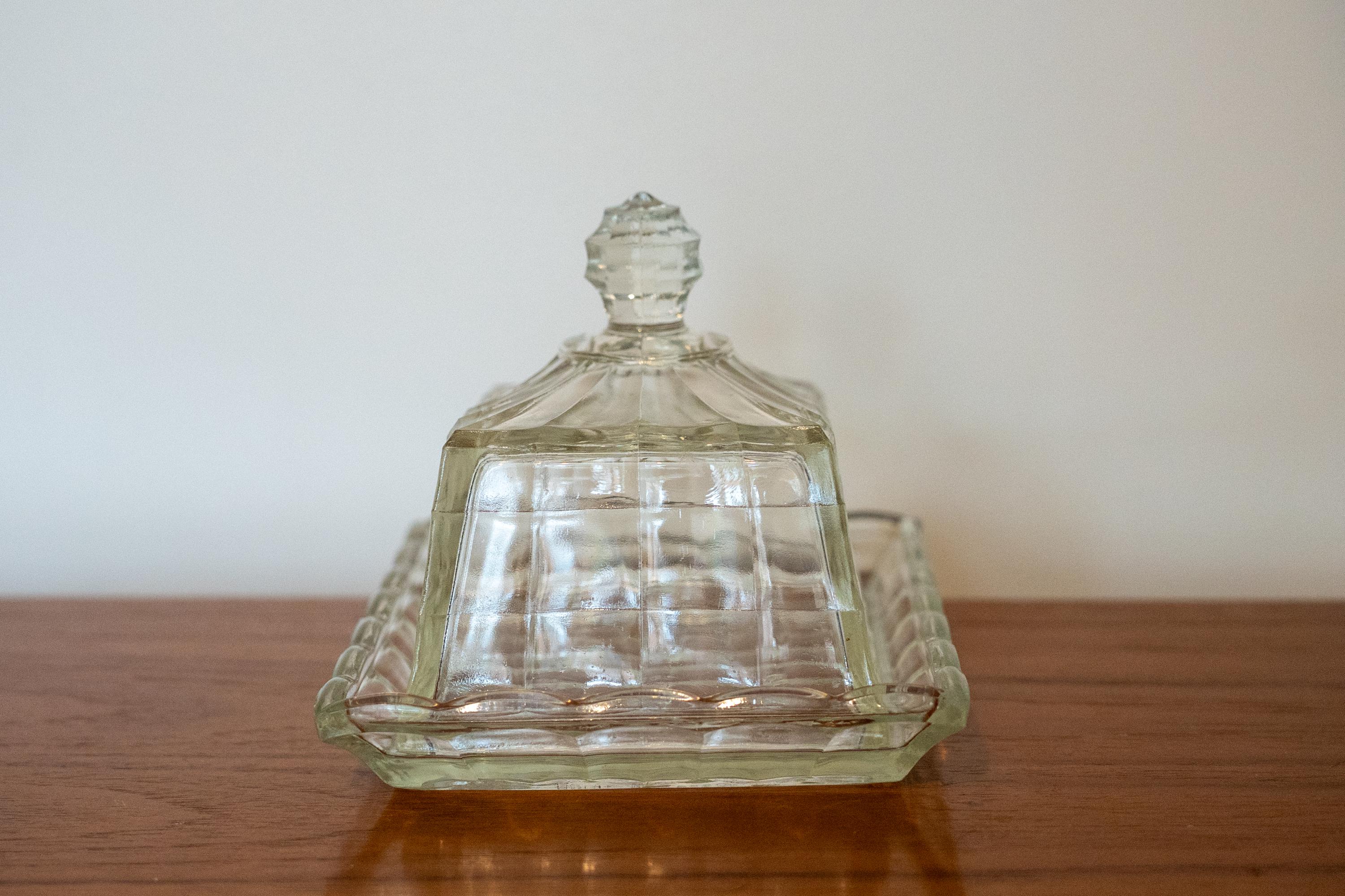 Davidson Glass Jacobean Reg Pattern Butter Dish, Art Deco 1930s Clear ...