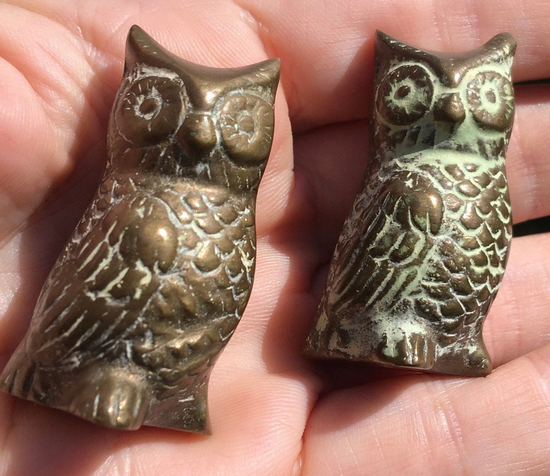 Vintage Miniature Owl Figurine Pair/solid Brass Small Owl Statuette ...
