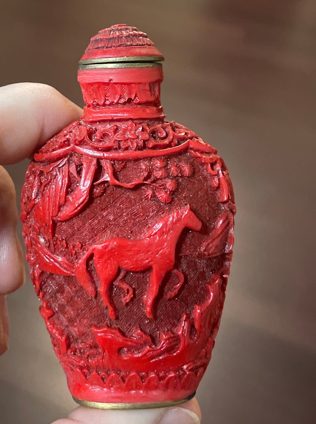 Vintage Hand Carved Red Cinnabar Bottle/oriental Perfume Bottle/chinese ...