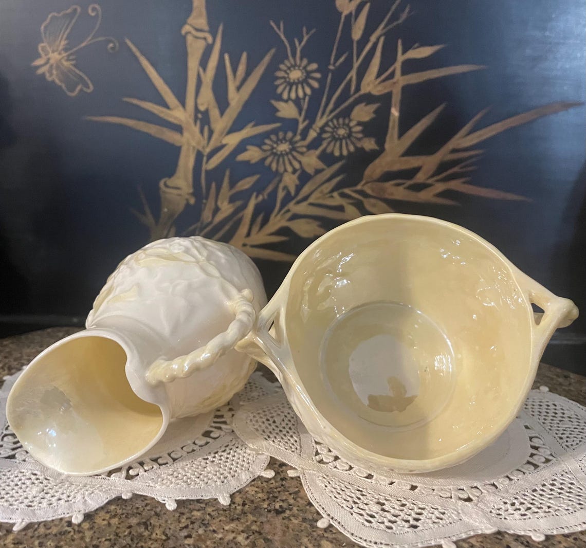 Vintage Belleek Ireland Porcelain Creamer and Sugar Bowl/belleek Ivy ...