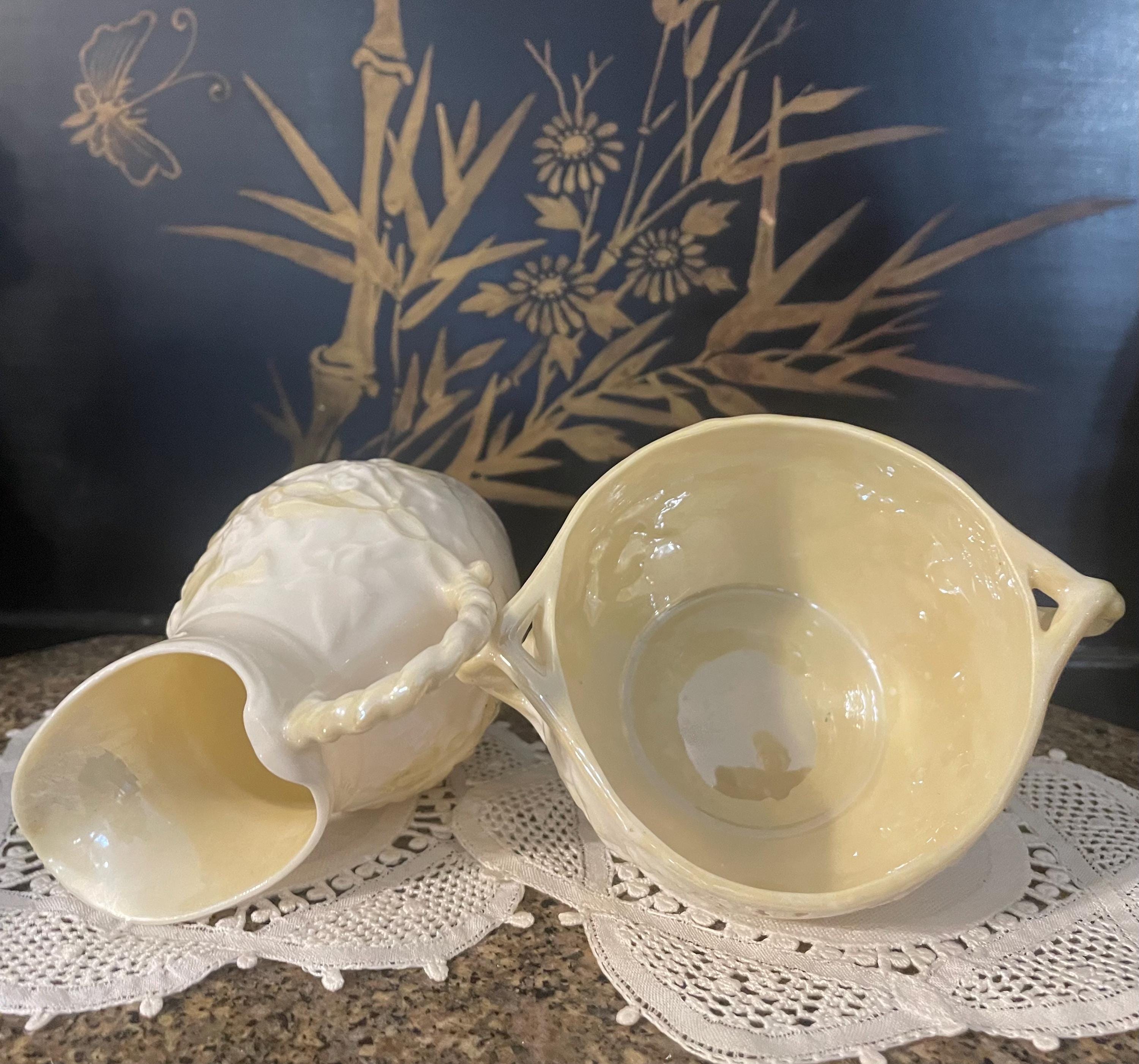 Vintage Belleek Ireland Porcelain Creamer and Sugar Bowl/belleek Ivy ...