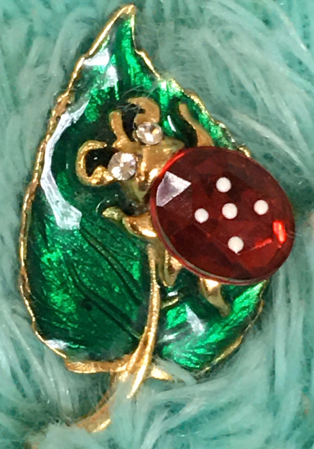Vintage Enameled Figural Lady Bug Pin/ladybug on a Leaf Brooch/emerald ...
