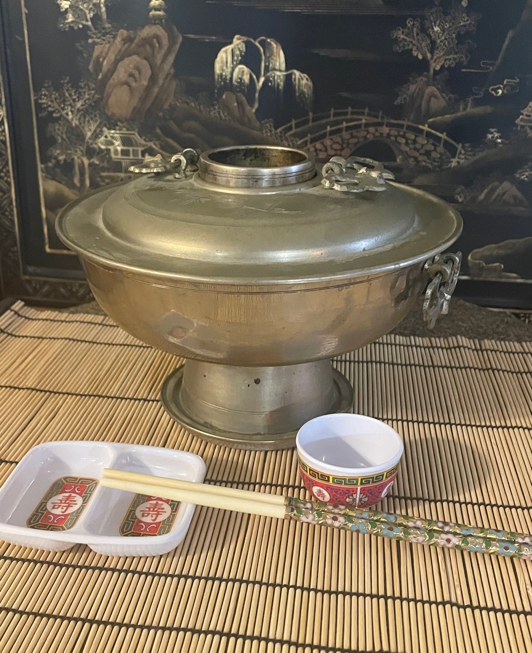 Oriental Heavy Etched Brass Cooking Pot/vintage Ornate Asian Brass ...