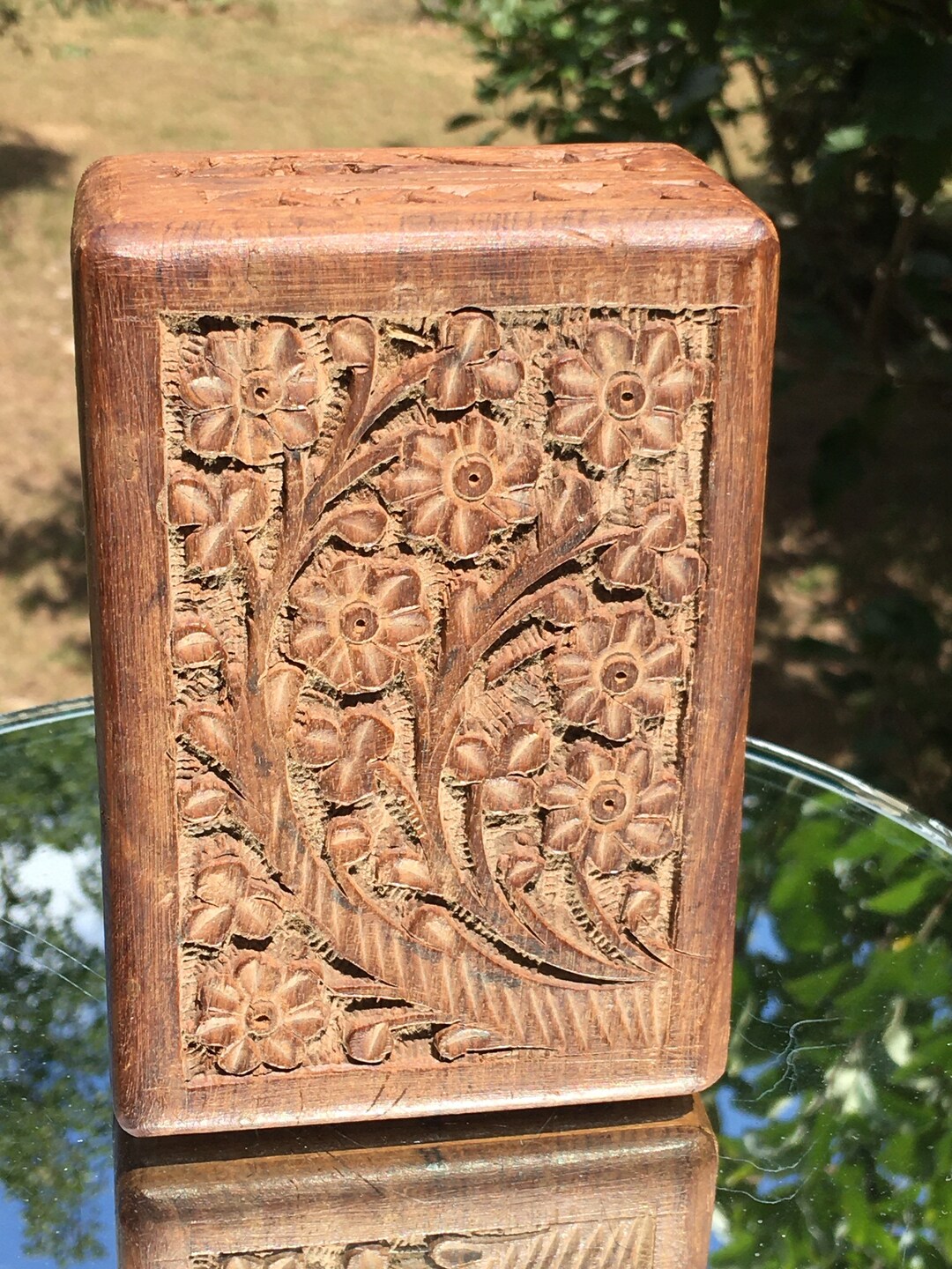 Vintage Hand Carved Wooden Box/solid Wood Keepsake Box/ornate Floral ...