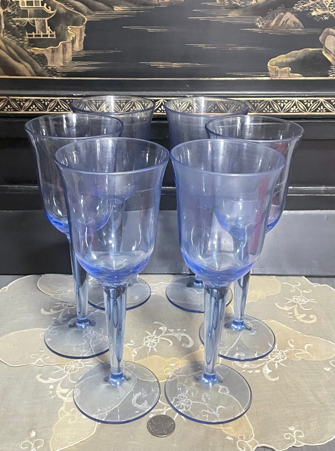 Vintage Long Stem Clear Blue Plastic Glasses/cups/champagne Glass/wine ...