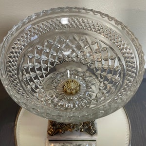 Vintage Ornate Brass and Pressed Diamond Pattern Glass Candy Dish ...