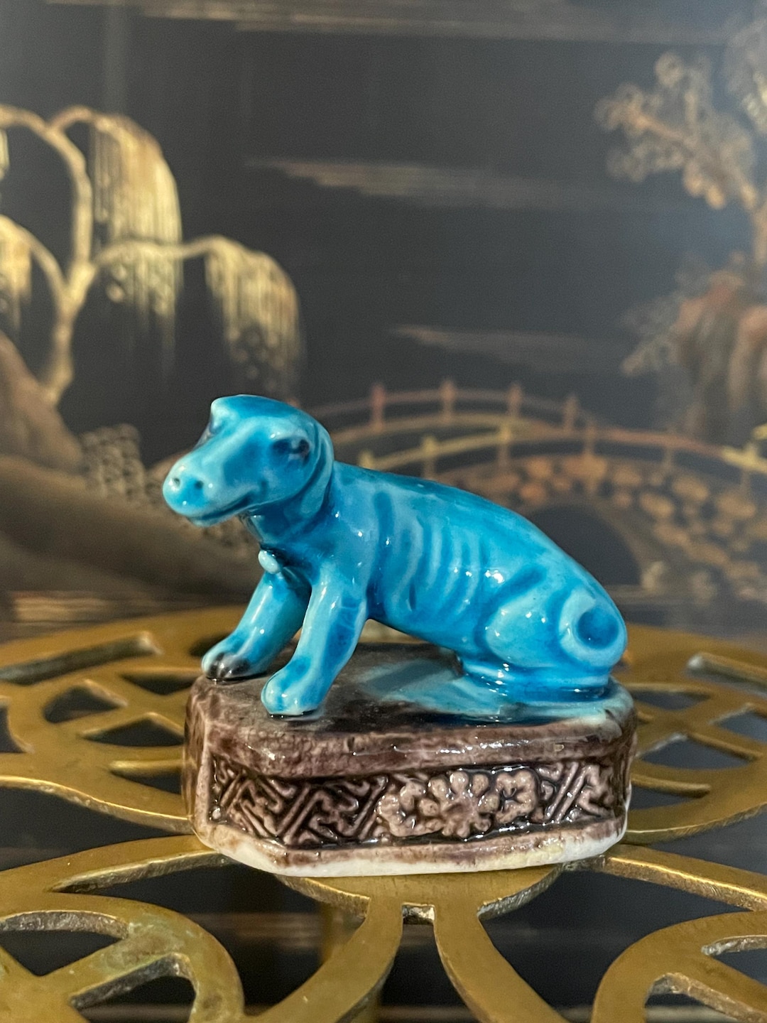 Vintage Chinese Mud Dog Figurine/rare/mud Animals/mudman/turquoise ...