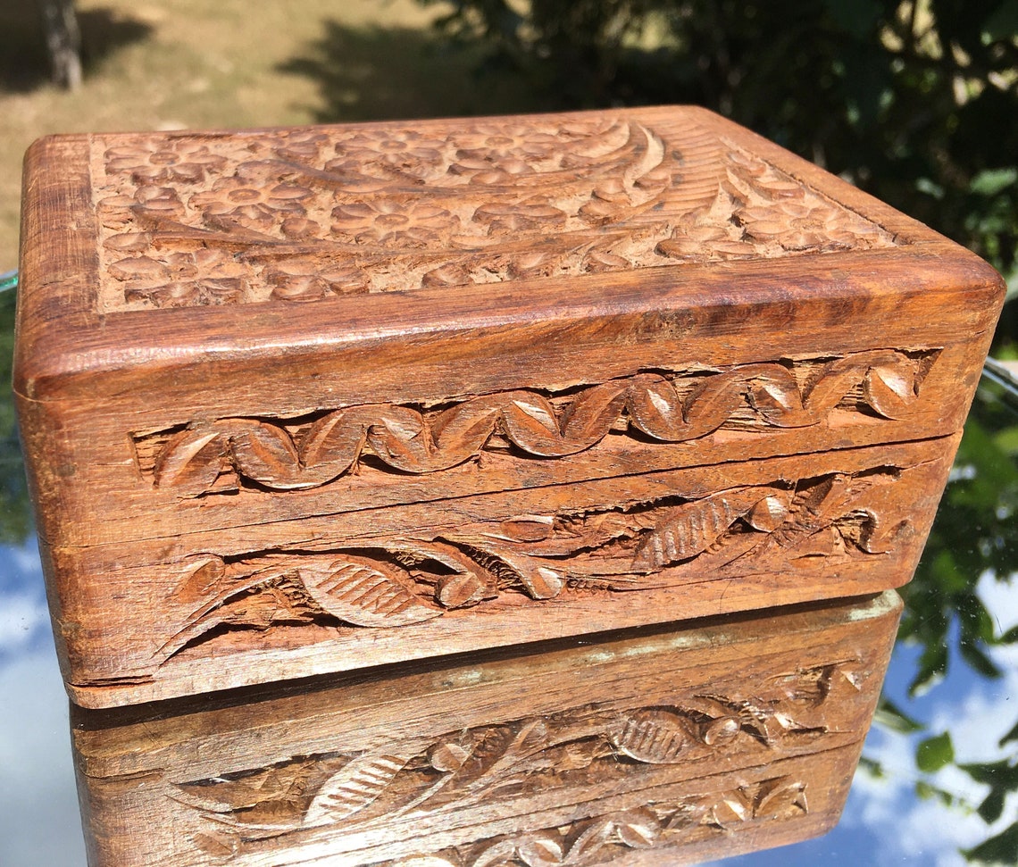 Vintage Hand Carved Wooden Box/Solid Wood Keepsake Box/Ornate | Etsy