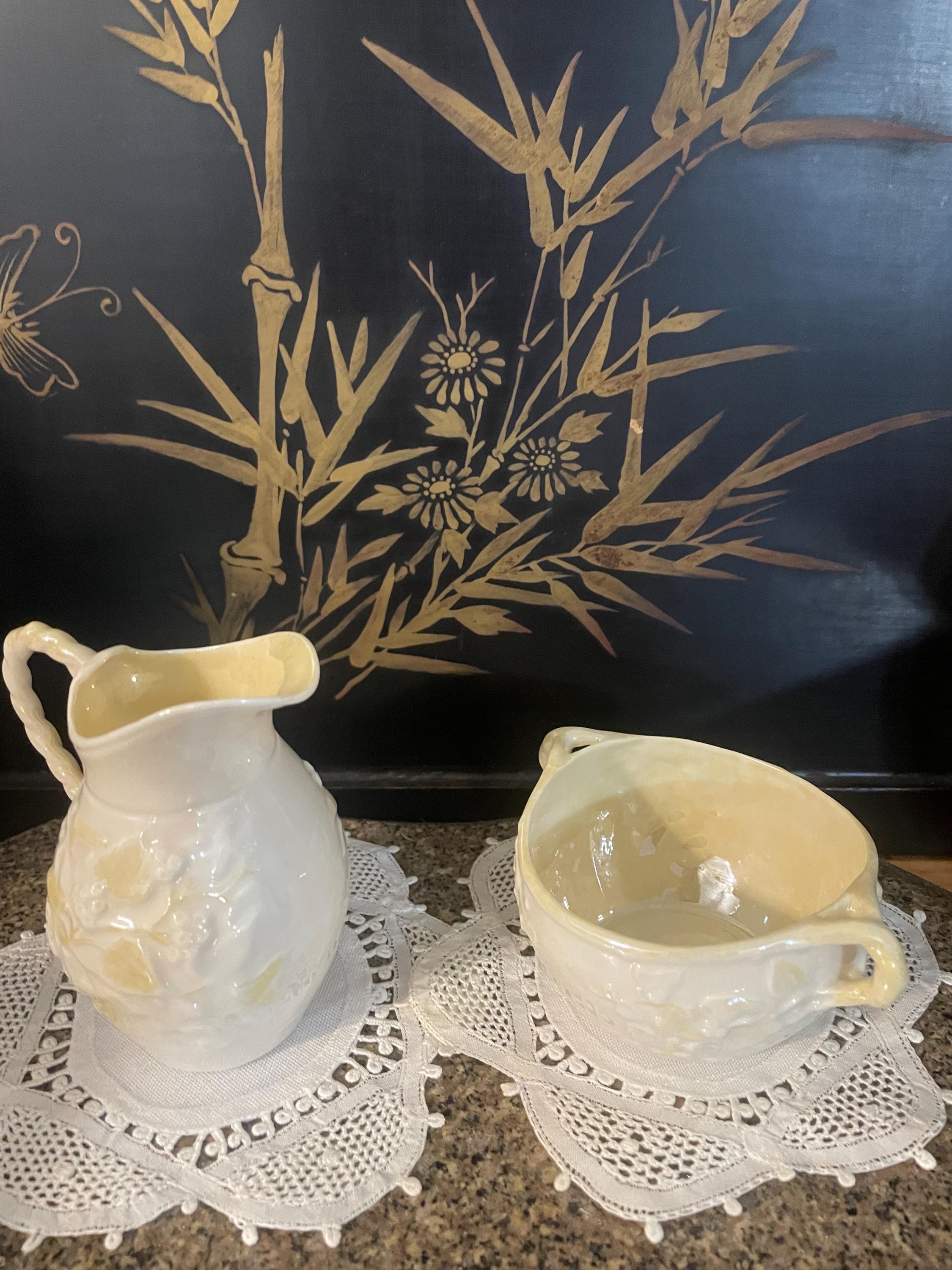 Vintage Belleek Ireland Porcelain Creamer and Sugar Bowl/belleek Ivy ...