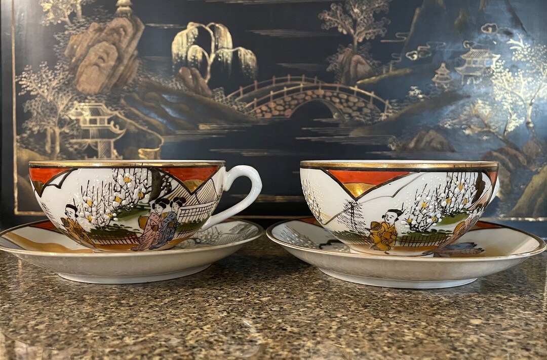 Vintage Japanese Fine Porcelain Tea Cup Set/geisha Girl Lithophane Tea ...
