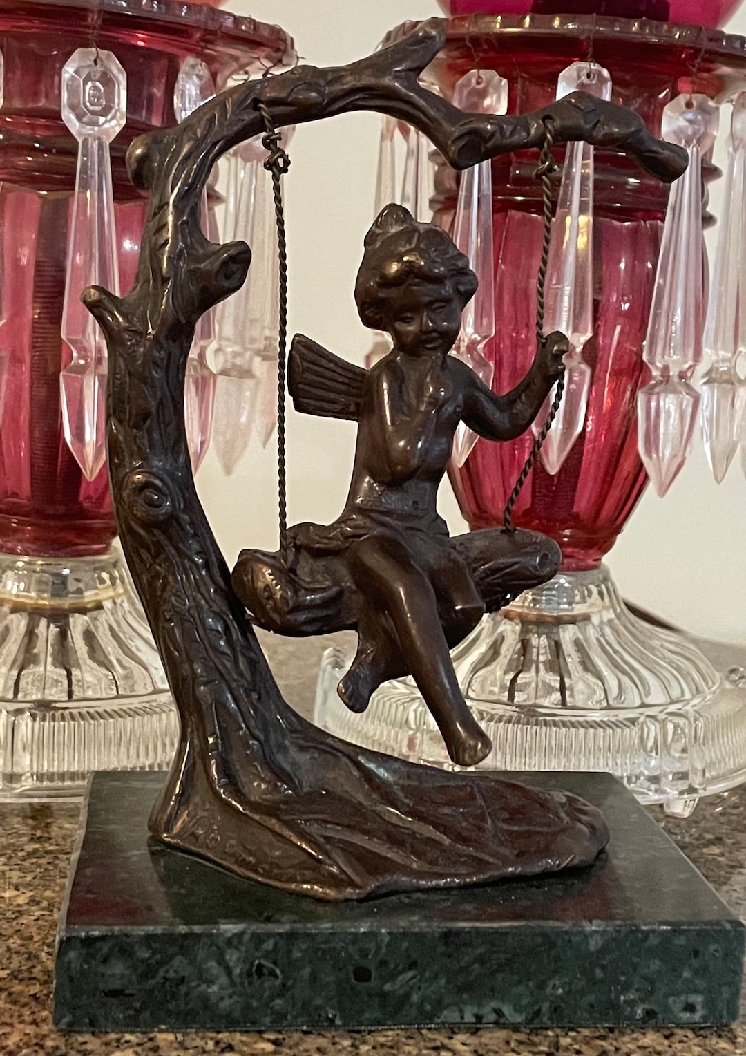 Vintage Auguste Moreau Signed Bronze Sculpture/fairy on Tree Swing ...