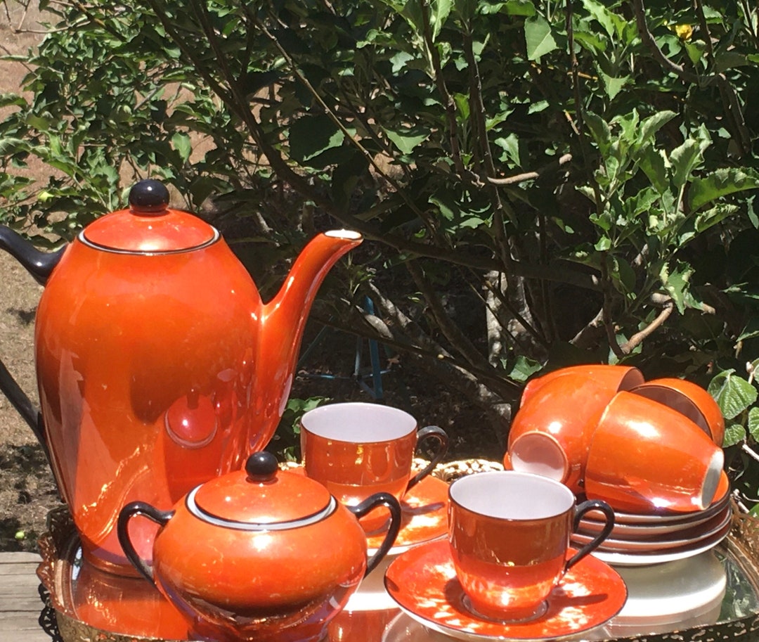Vintage ART DECO Orange Lusterware Coffee Set/rudolf Wachter Bavaria ...