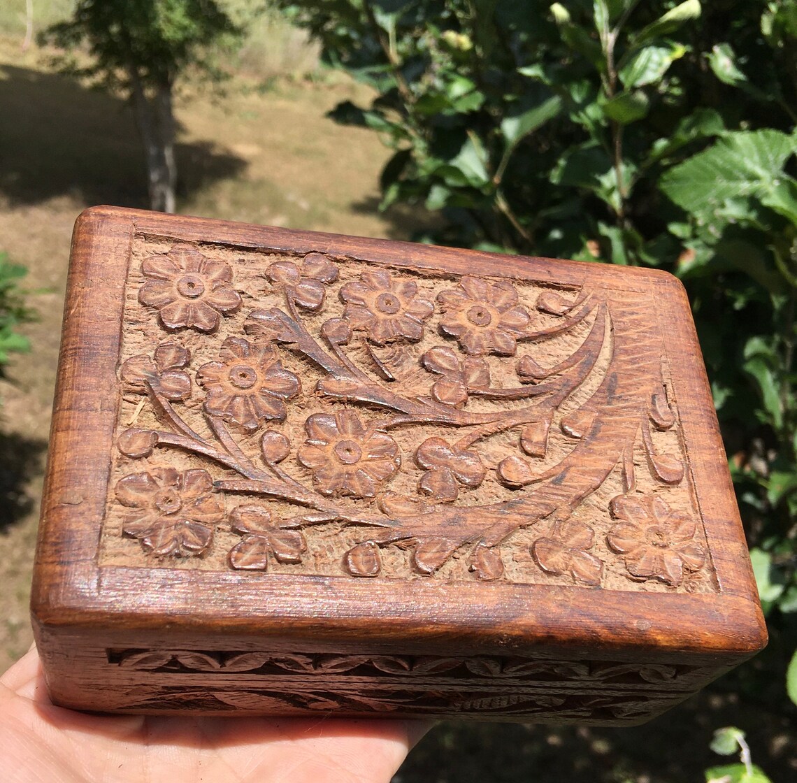 Vintage Hand Carved Wooden Box/solid Wood Keepsake Box/ornate | Etsy