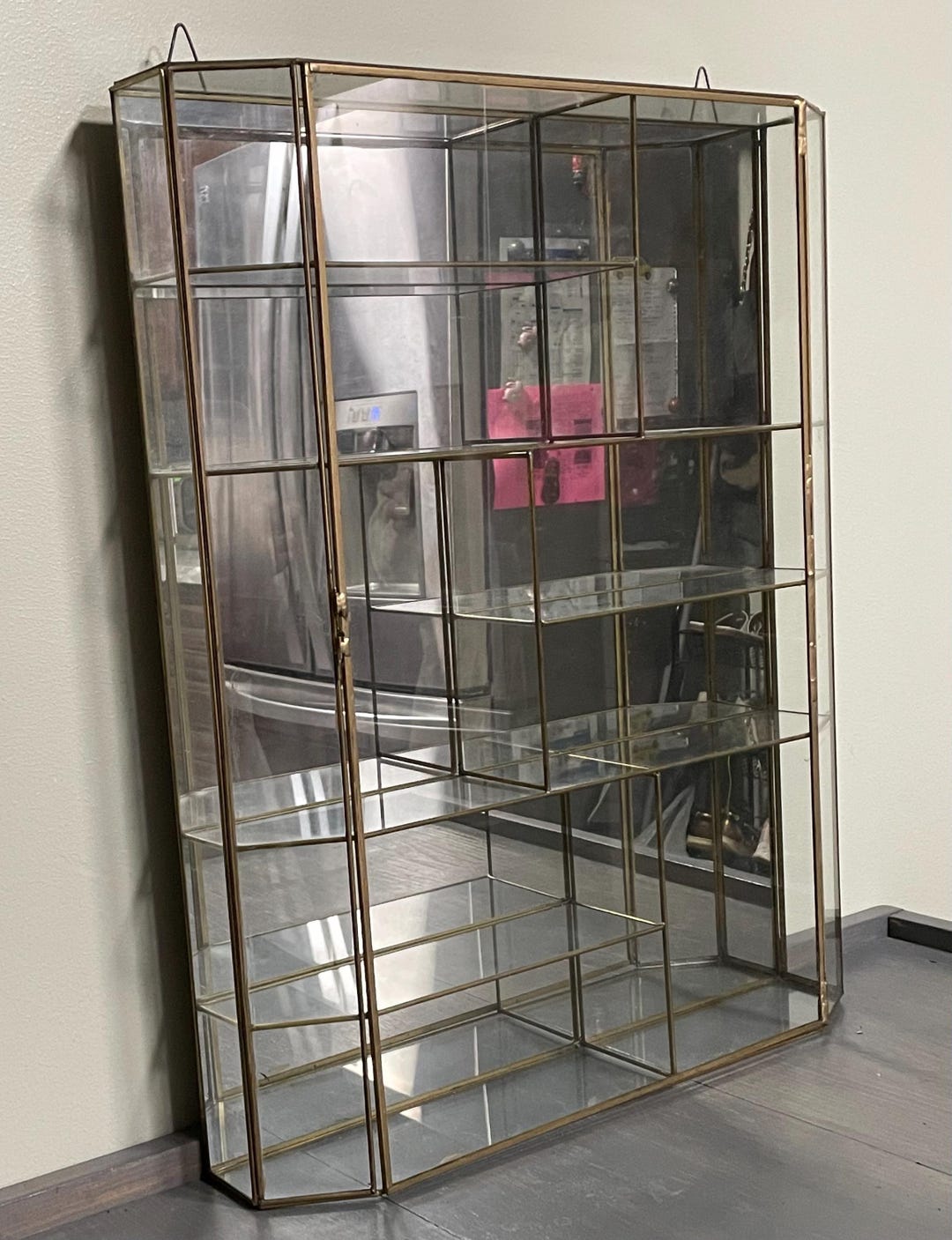 Vintage Wall Mount Glass Display Case/rectangular Curio Cabinet/mirroed ...