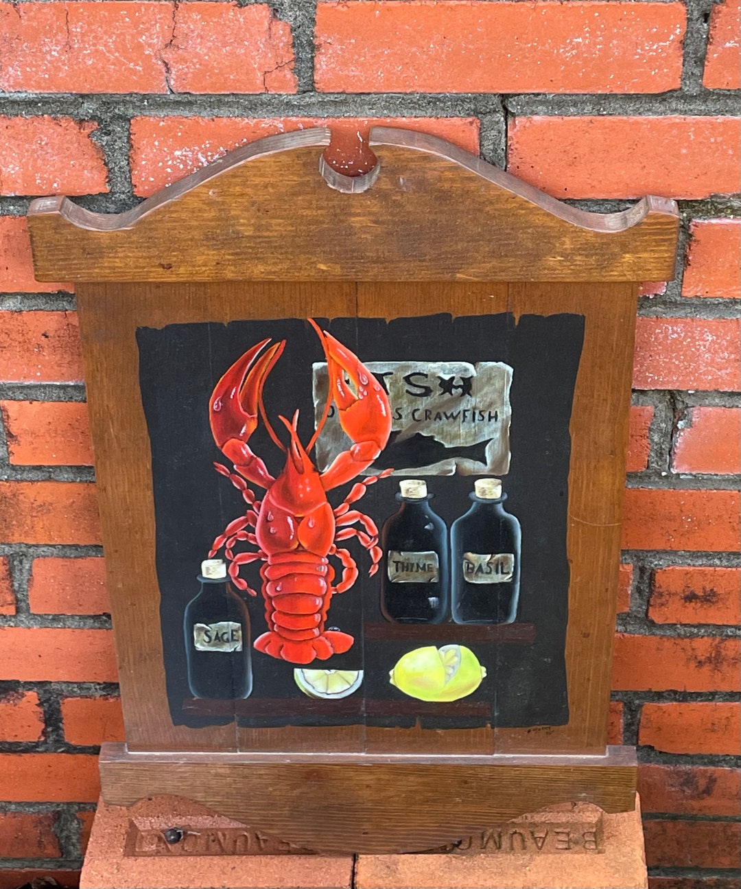Vintage Hand Painted Crawfish Wooden Wall Panel/wall Plaque/wooden Sign ...