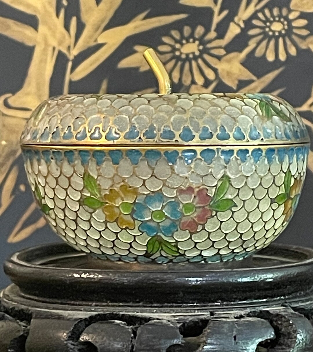 Vintage Shotai Shippo Transparent Cloisonné Lidded Apple Shape Box ...